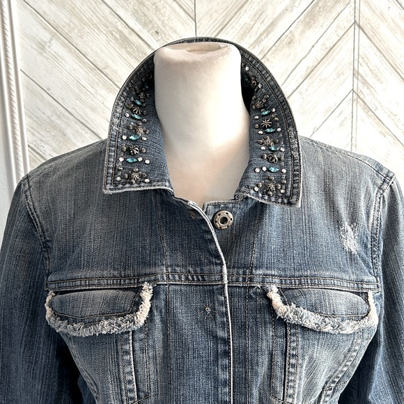 Jackets & Coats | Jean Jacket With Bedazzled Collar And Frayed Edging ...